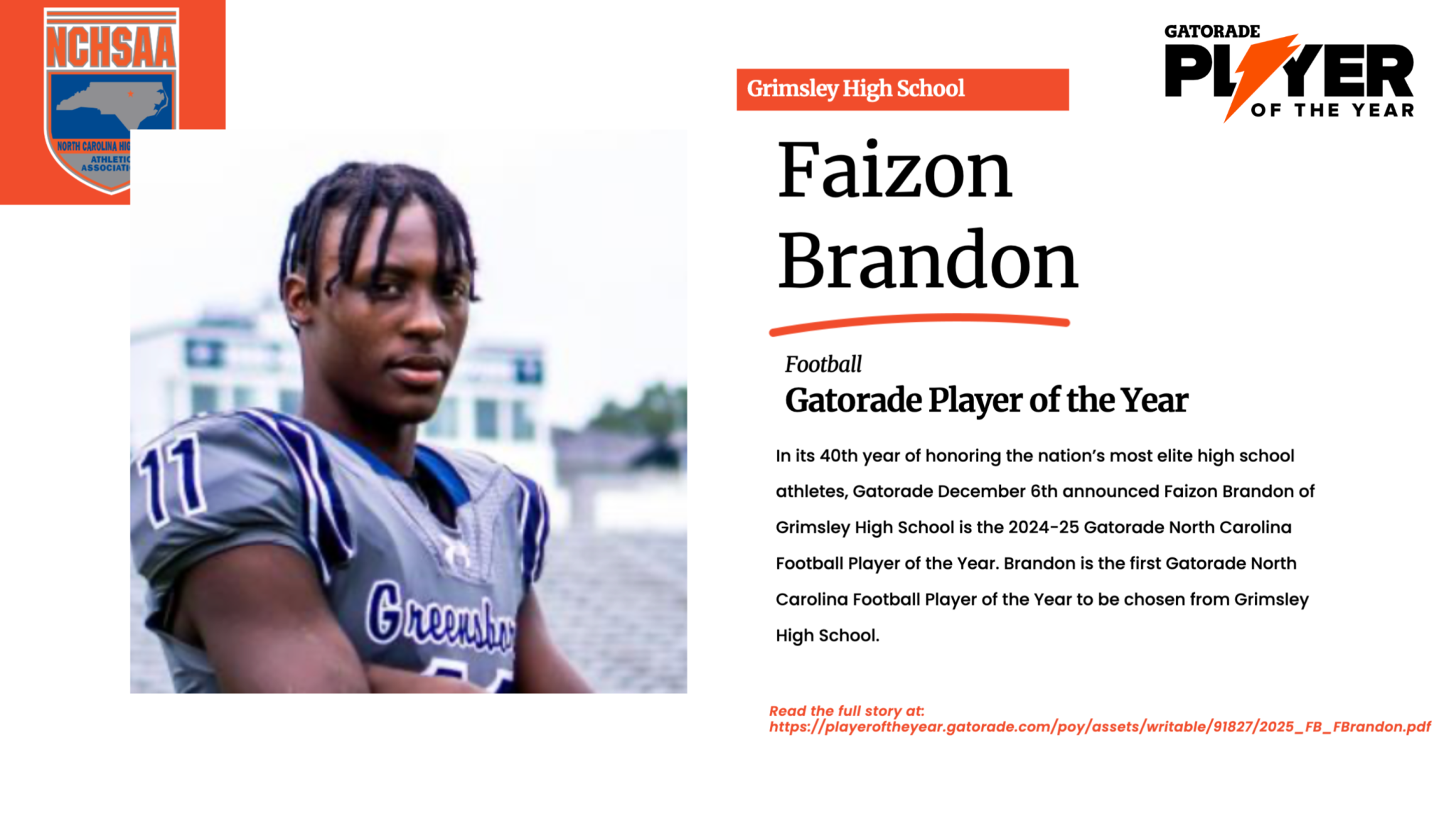 Gatorade NCHSAA State Player of the Year Award Winners - NCHSAA